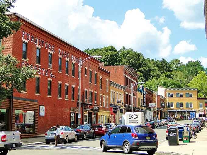 Historic brick buildings and summer skies create the backdrop for some seriously good eating in this charming downtown.
