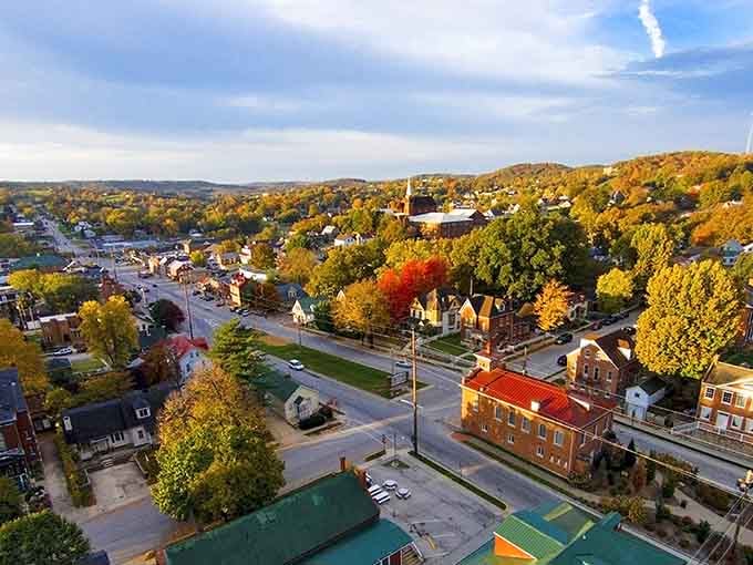 Autumn paints this hillside town in colors so vivid, even your old Kodak slides couldn't capture this beauty.