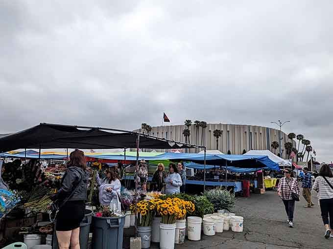 Even cloudy skies can't dampen the spirits when fresh flowers bloom in buckets and bargains wait around corners.