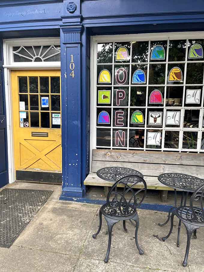 Sidewalk seating lets you savor your treats while watching the charming downtown world stroll by.