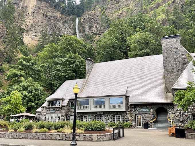 That waterfall cascading in the background isn't a painting&mdash;it's your actual dining companion for the meal ahead.