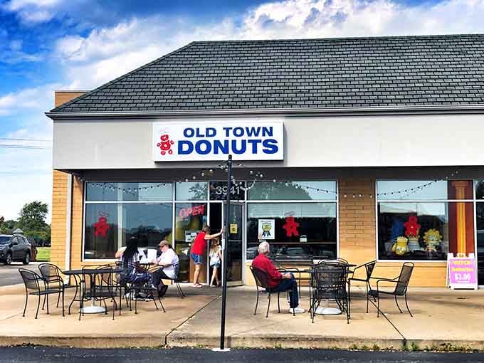 Outdoor tables invite you to slow down and savor life's simple pleasures one glazed donut at a time.