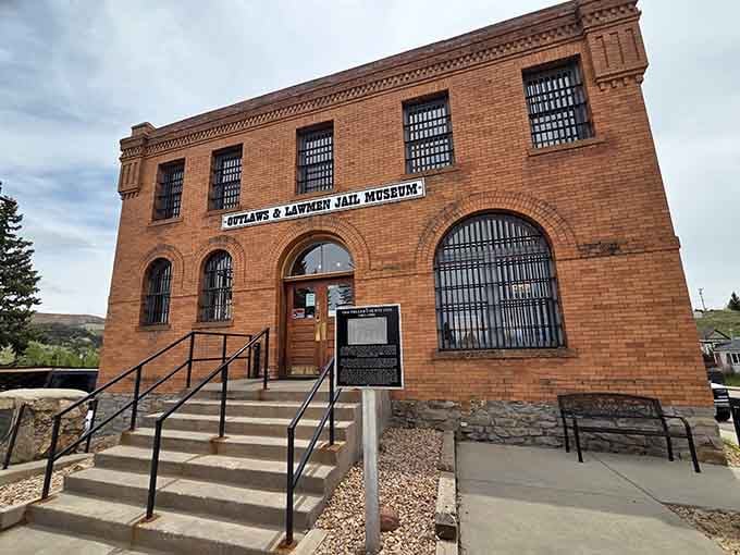 The historic jail's entrance stands ready to share tales of Wild West justice and the characters who tested it.