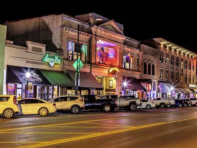 When the sun sets, these Victorian buildings glow with neon charm that would make even Mayberry jealous.