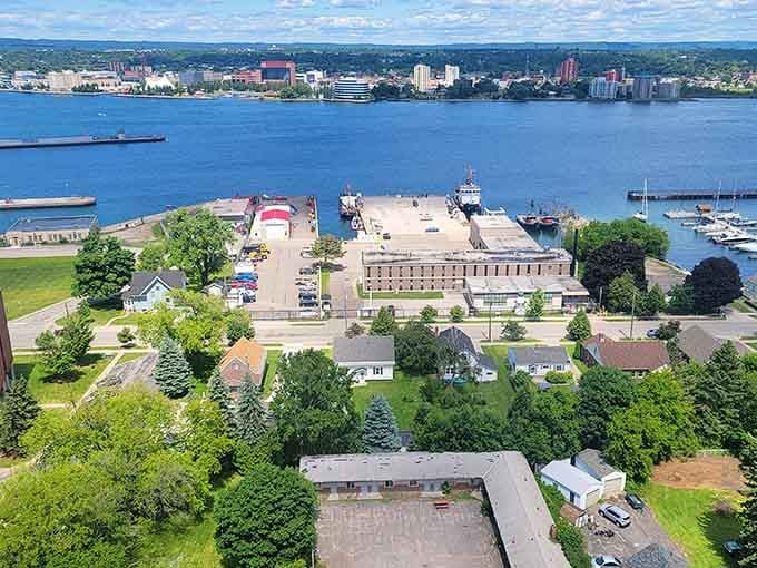 From this bird's-eye view, you can see where engineering marvels meet natural beauty along the waterfront.