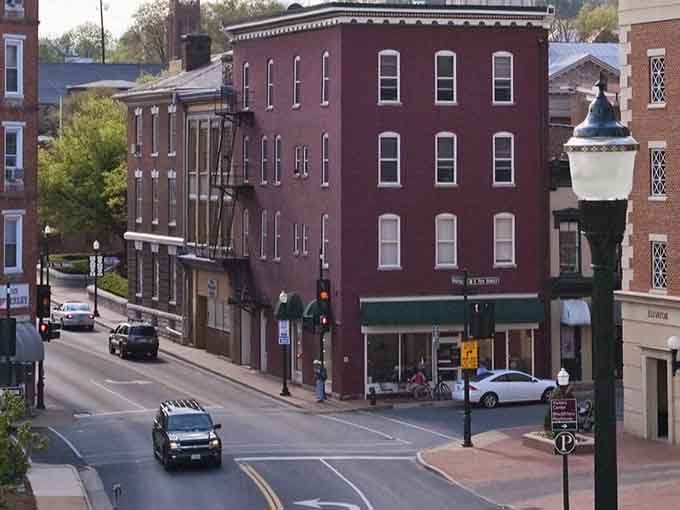 Those vintage lampposts and brick storefronts could be a movie set, except the food here is deliciously real.