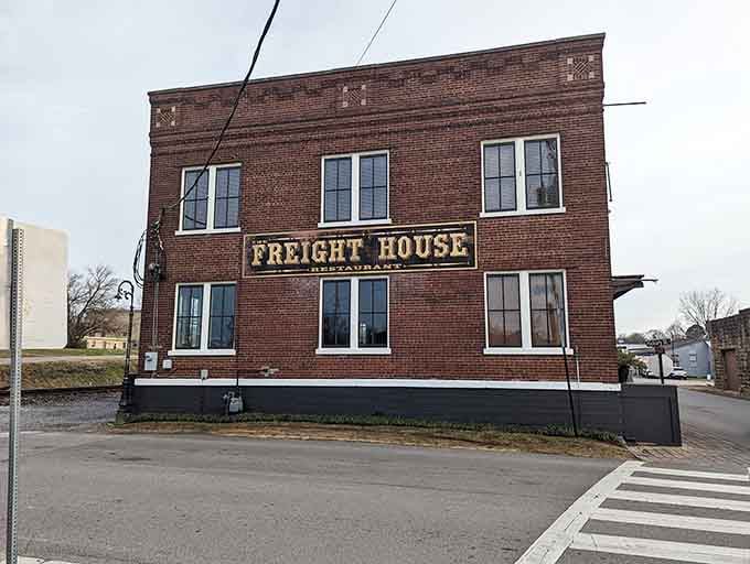 That railroad crossing sign isn't just for show&mdash;this brick beauty remembers when trains ruled the town.