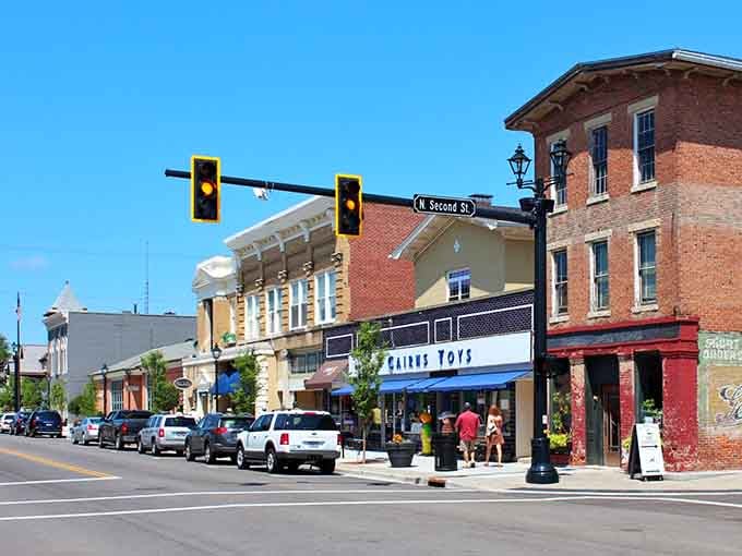 Tree-shaded streets lead to downtown corners where local shops have served families for decades without changing much.