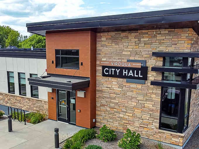 Modern City Hall blends stone and wood in contemporary design, proving small towns can honor tradition while embracing the future.