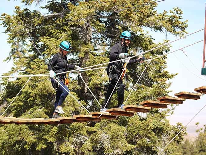 Two adventurers tackle the course together, because misery loves company and so does exhilaration.