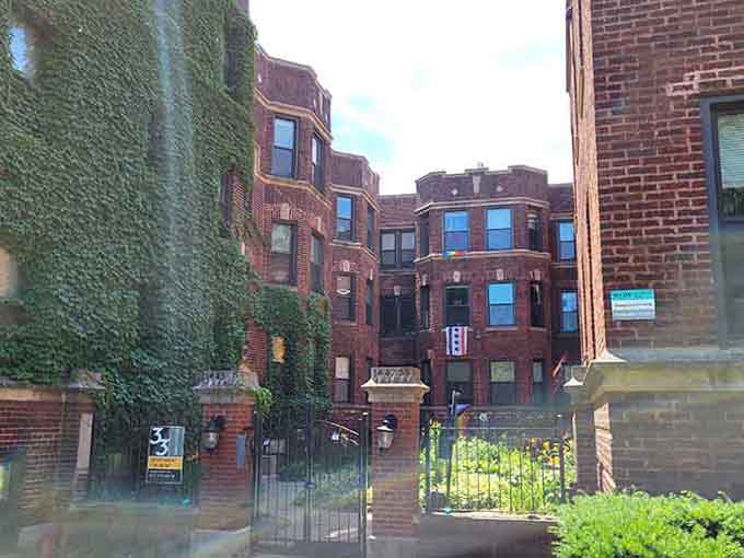 Ivy-covered courtyard apartments whisper stories of decades past, when rent was reasonable and neighbors knew each other.