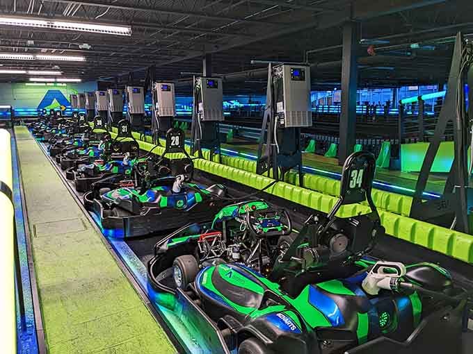 Those sleek electric karts lined up like eager racehorses are just waiting to make you feel like a champion.