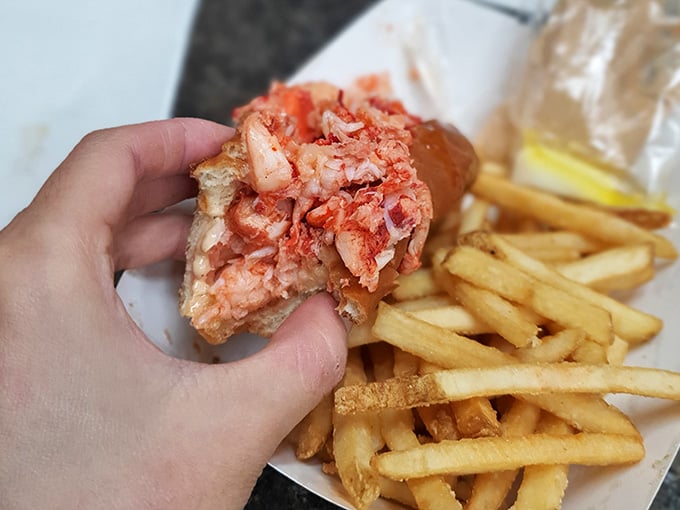 Look at that generous pile of sweet lobster meat spilling over the toasted bun like edible treasure.