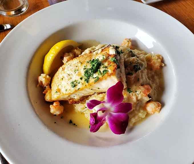 Halibut nestled in creamy risotto with shrimp proves that sometimes the fanciest dishes are also the most delicious.