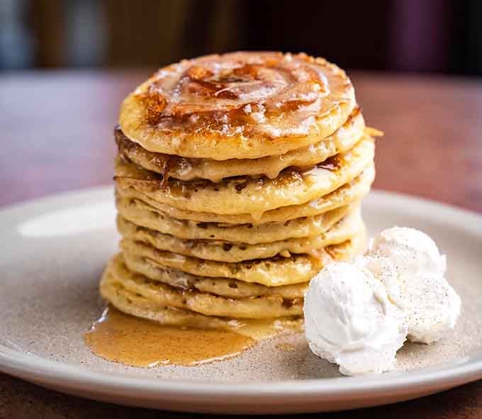 Cinnamon swirl stacks that tower like delicious Jenga pieces, minus the anxiety about everything toppling over spectacularly.