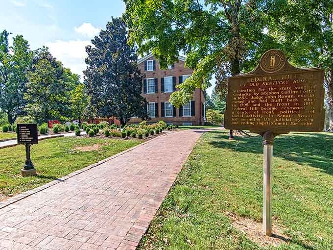 The brick pathway leads to Federal Hill like a red carpet rolled out for history buffs and romantics alike.