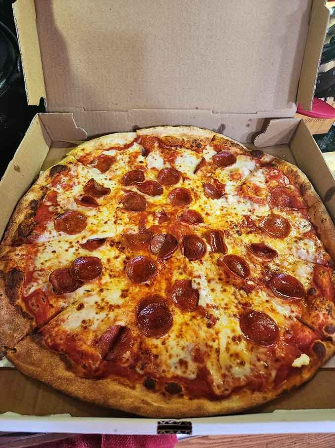 That pepperoni pizza looks like it could solve most of life's problems, or at least make you forget them for twenty delicious minutes.