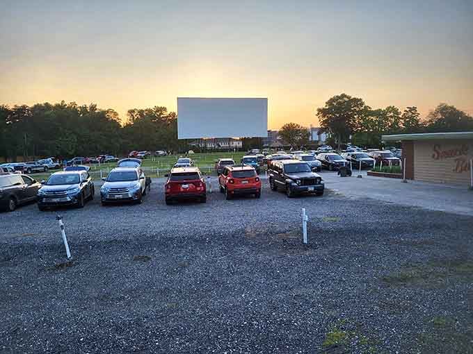 Cars lined up like eager students on the first day of school, ready for the show to begin.