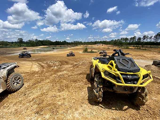 ATVs ready for action at Fastrax Kartway, where mud therapy comes with an adrenaline rush.