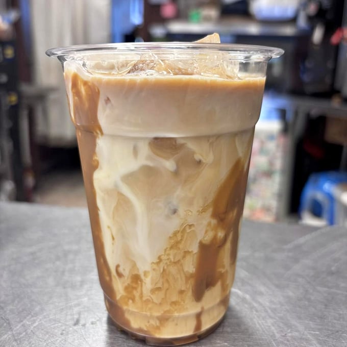 Swirls of caramel and cream create abstract art you're about to destroy with a straw, guilt-free.