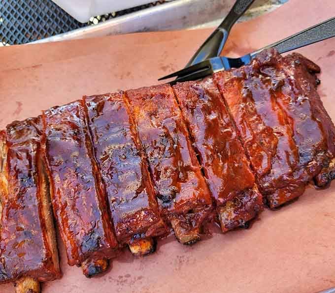 These ribs have that glossy, caramelized finish that makes barbecue lovers weak in the knees and vegetarians question everything.