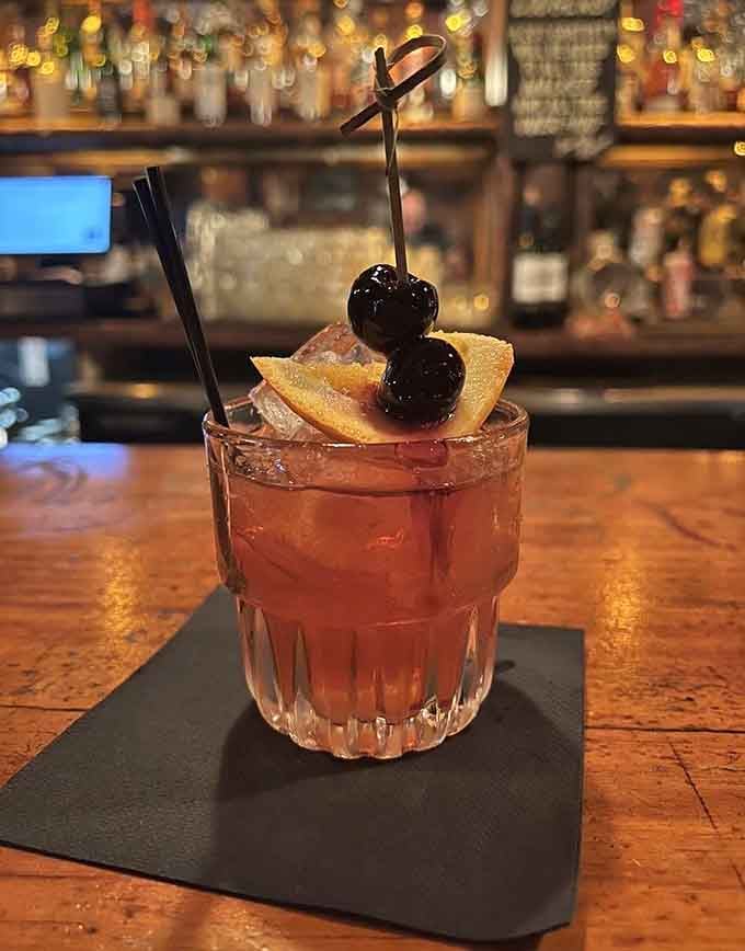 Garnished with cherries and orange, this Old Fashioned gets the wilderness treatment it never knew it needed.