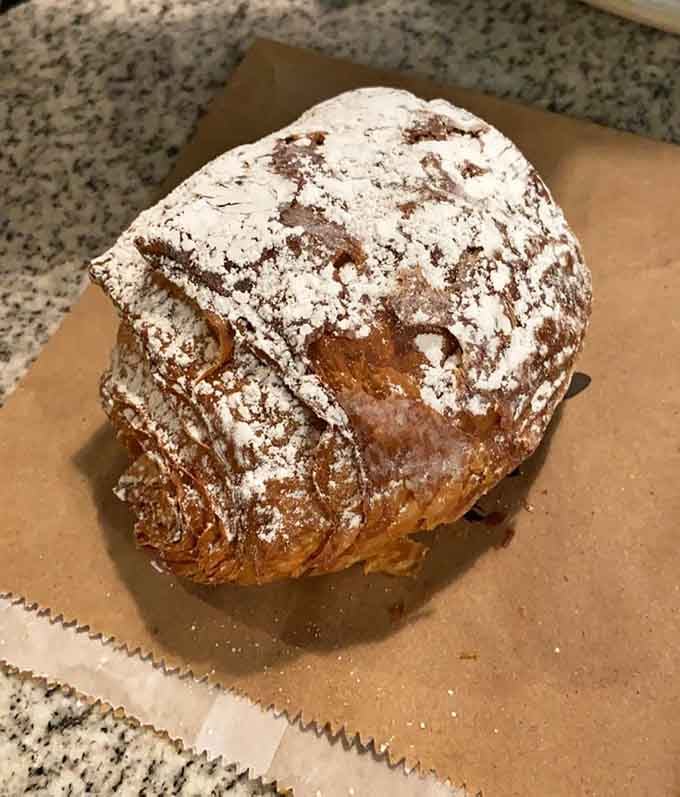 That powdered sugar snowfall on flaky chocolate pastry is what sweet dreams are literally made of, friends.