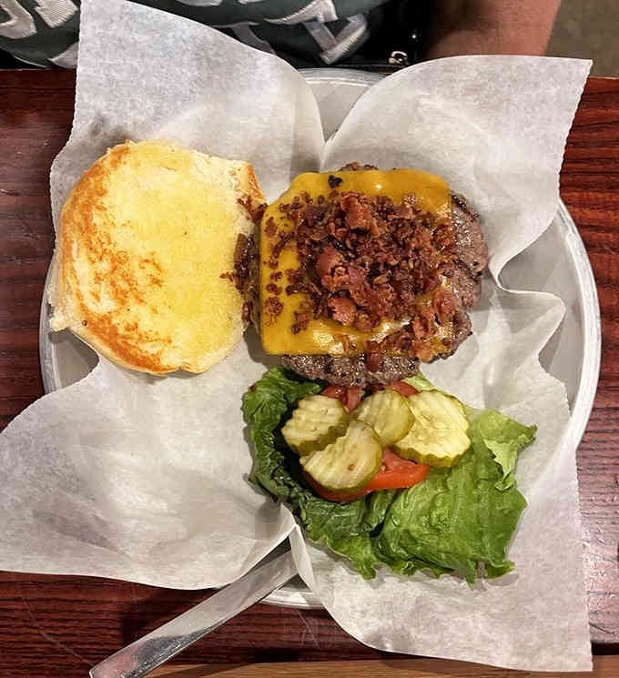 Behold the burger that comes with its own side of vegetables, as if that somehow balances things out.