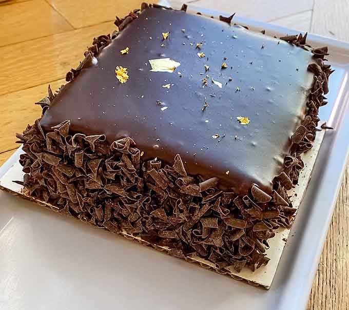 That mirror-smooth ganache topped with edible gold makes this devil's food cake look like chocolate royalty incarnate.