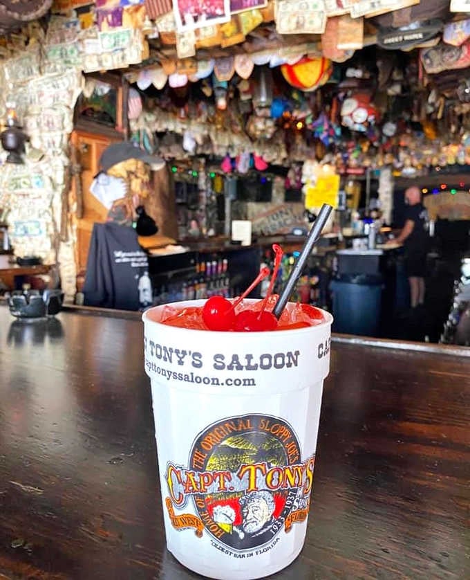 This frozen concoction looks like summer in a cup, complete with a cherry that's seen better days.