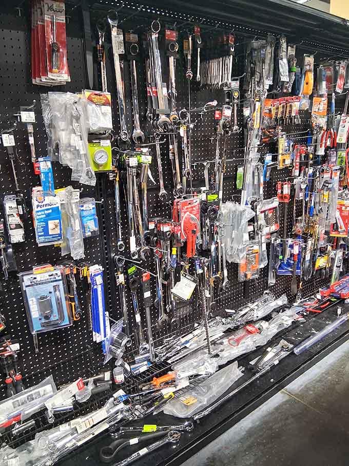 Every wrench, screwdriver, and gadget a DIY enthusiast could dream of, organized like a hardware store's greatest hits album.