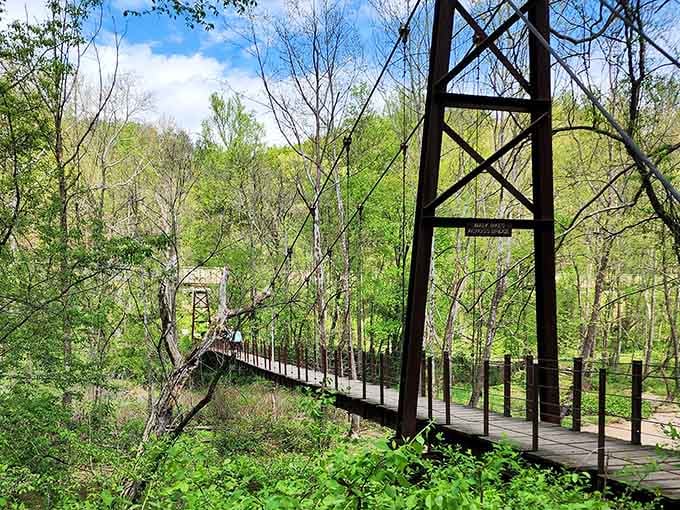 This suspension bridge adds adventure to your hike, swaying gently like nature's own amusement park ride minus the lines.