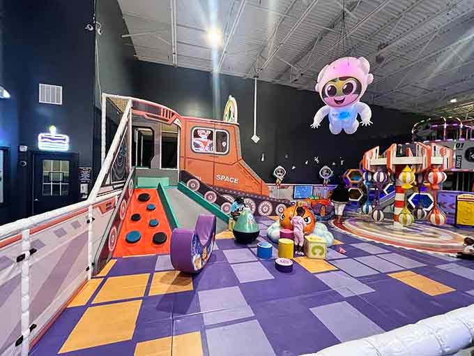 A space-themed toddler zone where tiny astronauts can explore without launching themselves into actual orbit.
