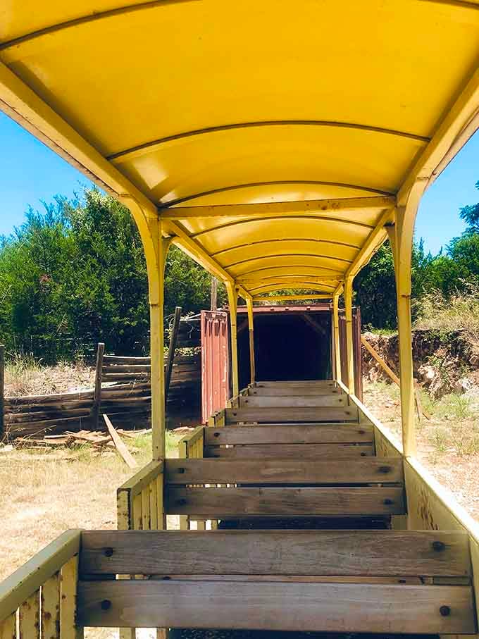 Yellow canopies provide shade while you contemplate why we ever stopped building things this charming.