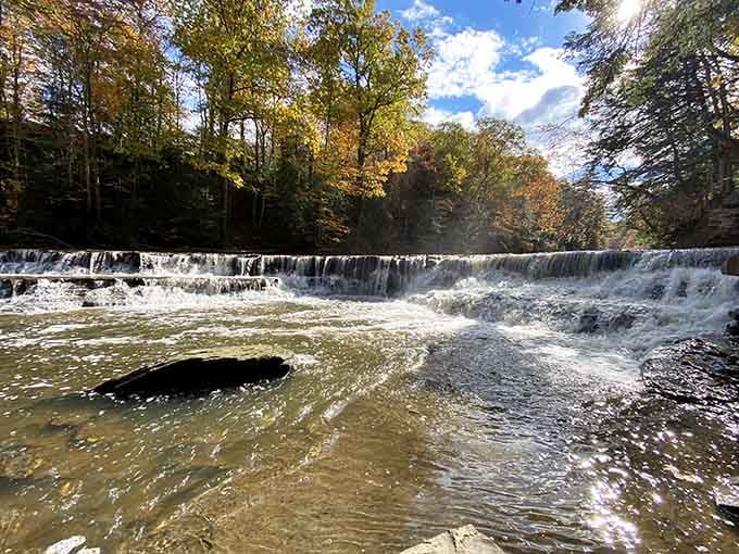 Autumn transforms the falls into a postcard that makes you wonder why you ever considered leaving Ohio.