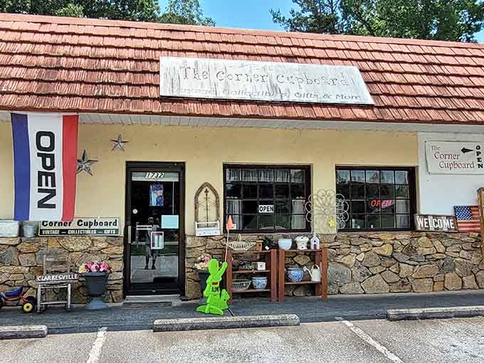 The Corner Cupboard welcomes visitors with old-fashioned charm and the promise of treasures waiting to be discovered inside.