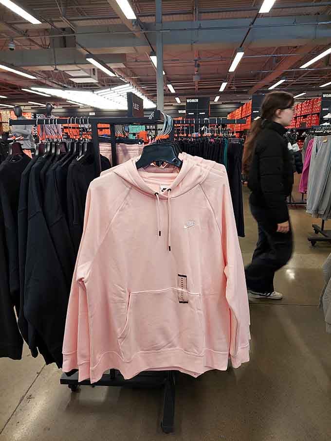 That soft pink hoodie practically begs you to stay cozy all winter, like a wearable hug at outlet prices.