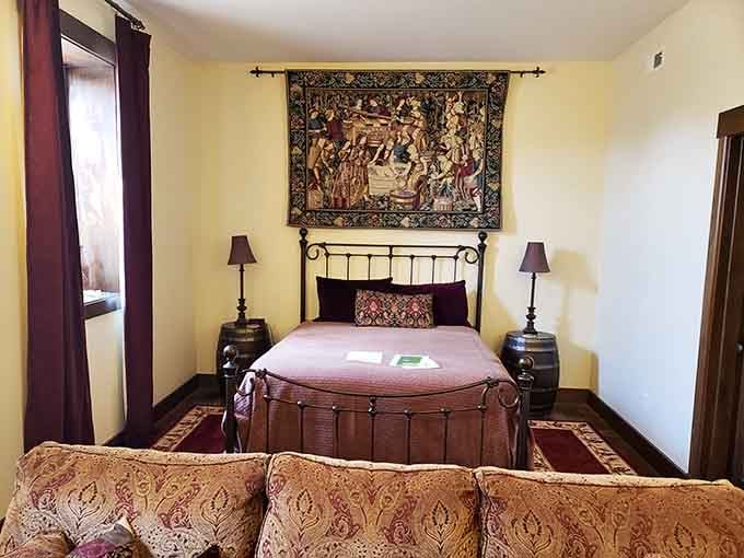 That tapestry above the bed whispers tales of knights and nobility while you sleep like royalty.
