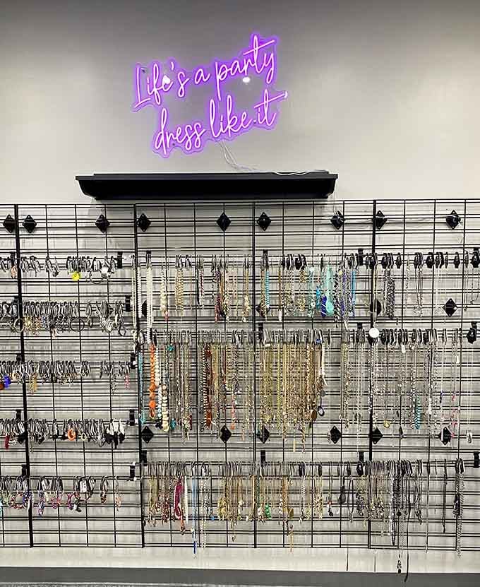 That neon sign speaks the truth: life really is a party when you're dressed for it.