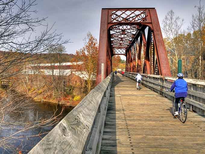 This rust-colored bridge isn't just crossing the river, it's connecting you to a simpler, more charming version of Connecticut.