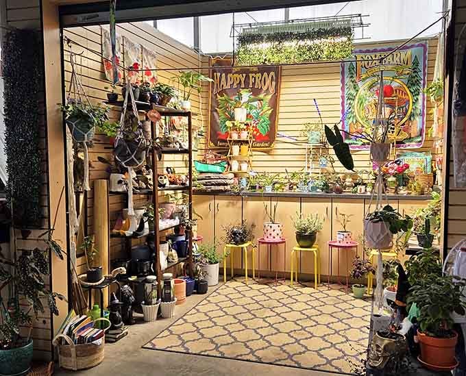 A garden oasis tucked inside a flea market, proving that green thumbs shop everywhere these days.