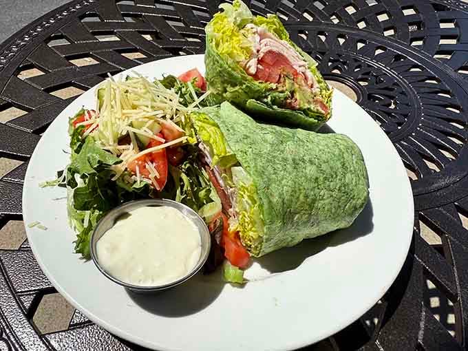That wrap is stuffed so generously, it's practically bursting with pride and fresh ingredients galore.