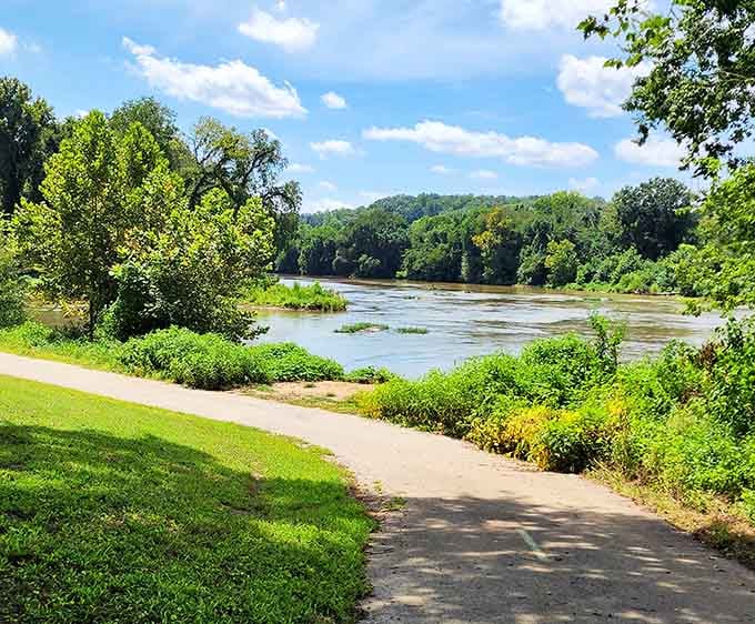 Riverside trails wind along the Dan River, perfect for walks that don't require fighting crowds or paying admission.