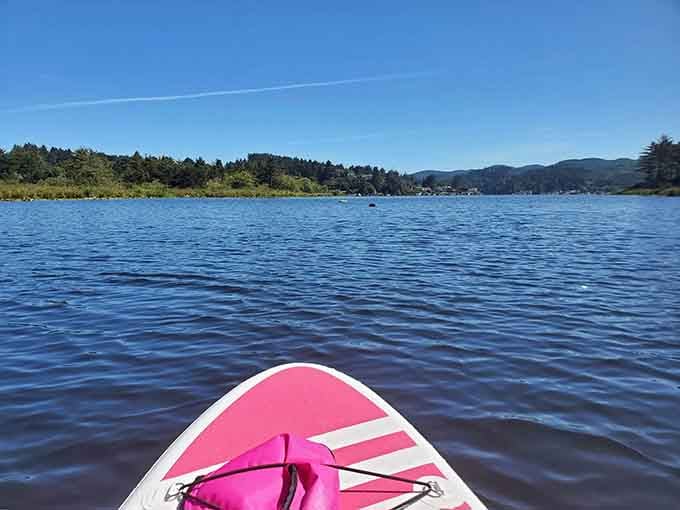 Paddleboarding across the glassy water offers views that make you wonder why you don't live here full-time already.