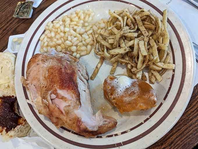 Golden roasted chicken with corn and green beans&mdash;this is what your grandmother's Sunday dinner aspired to be.