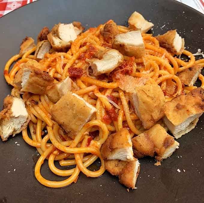 Fire Pasta with chicken brings the heat in all the right ways, no extinguisher needed for this blaze.
