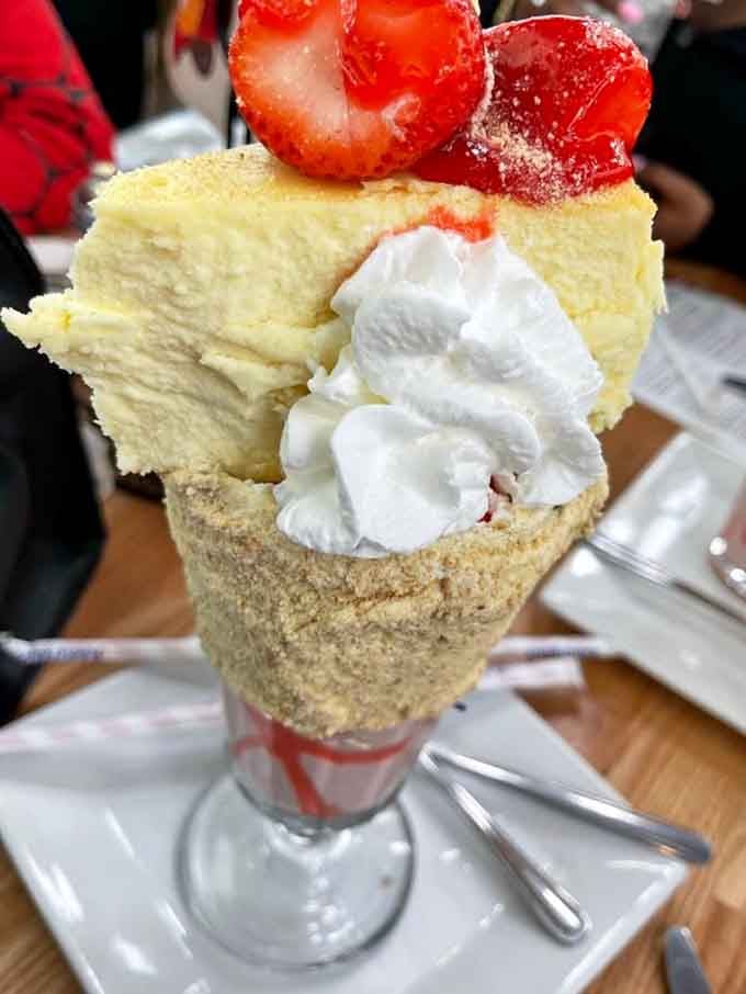 When your milkshake comes with an entire slice of cheesecake on top, you know someone's doing it right.