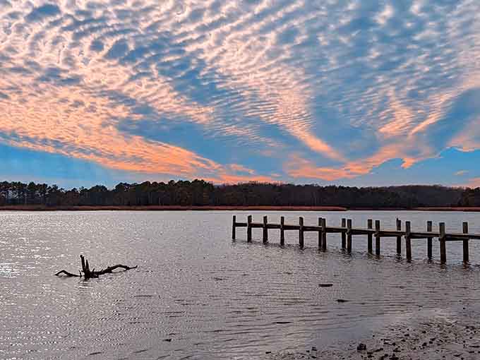 This wooden pier stretches into tranquil waters like an invitation to leave your worries on shore.