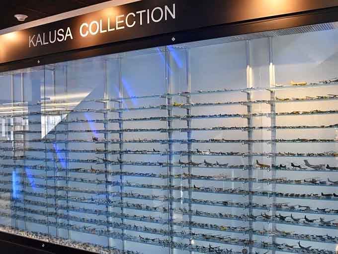 The Kalusa Collection stretches across the wall like the world's most impressive miniature air show frozen in time.