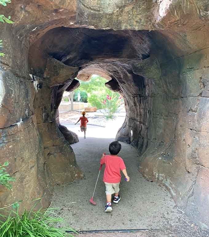 Walking through rock tunnels to reach your next hole beats any ordinary sidewalk commute by miles.